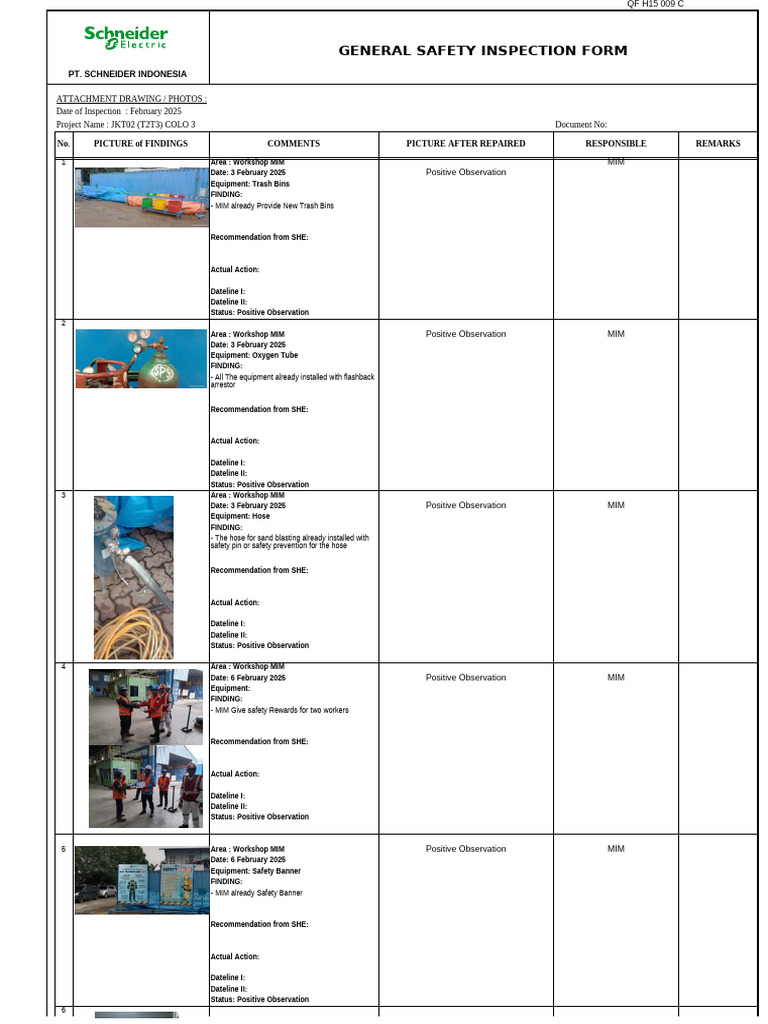 Safety Inspection Report for Workshop MIM | PDF | Waste | Diesel Engine