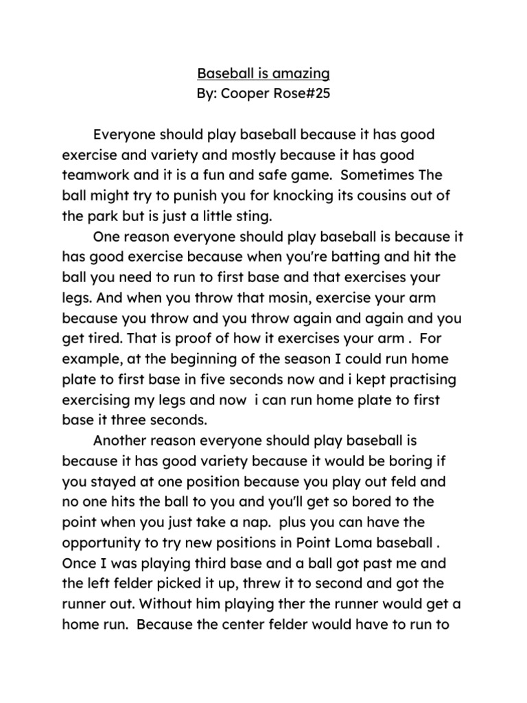Cooper Rose - Persuasive Essay | PDF | Team Sports | Ball And Bat Games