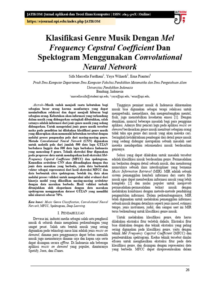 Artikel - Klasifikasi Genre Musik Dengan Mel Frequency Cepstral ...