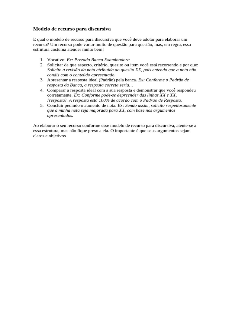 Modelo de Recurso para Prova Discursiva | PDF