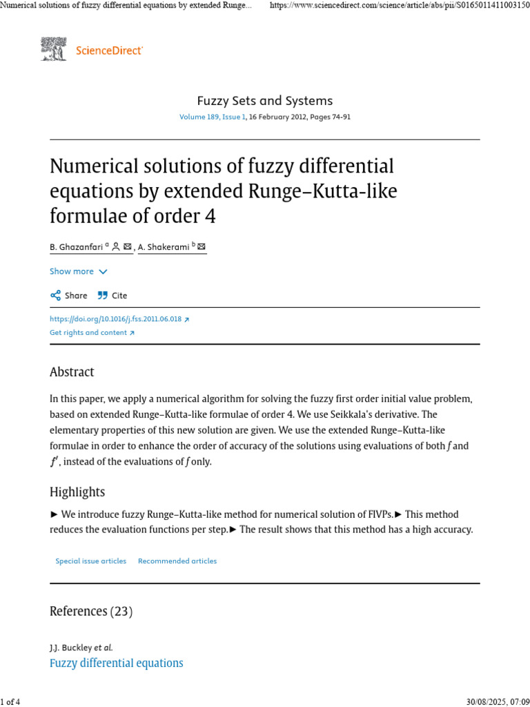 Numerical Solutions of Fuzzy Differential Equations by Extended Runge-Kutta-like Formulae of ...