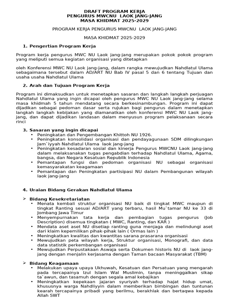 Draft Program Kerja | PDF