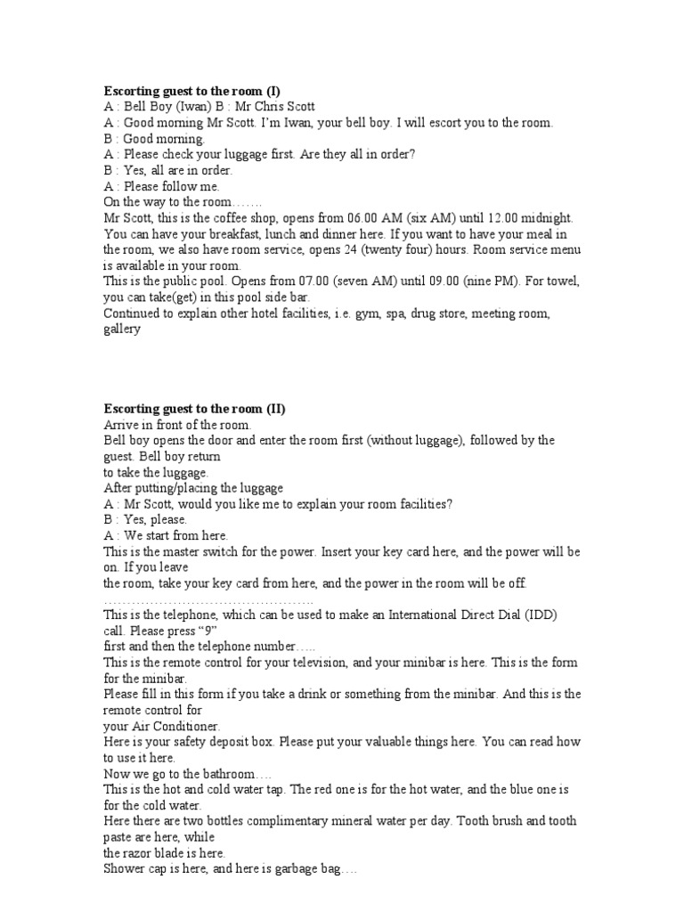 Escorting Guests: Room Introduction Guide | PDF | Foreign Language ...