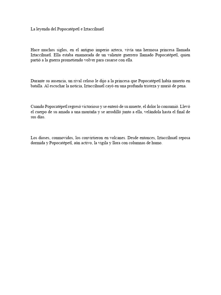 Leyenda de Popocatépetl e Iztaccíhuatl | PDF