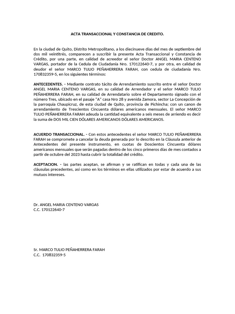 Acta Transaccional | PDF
