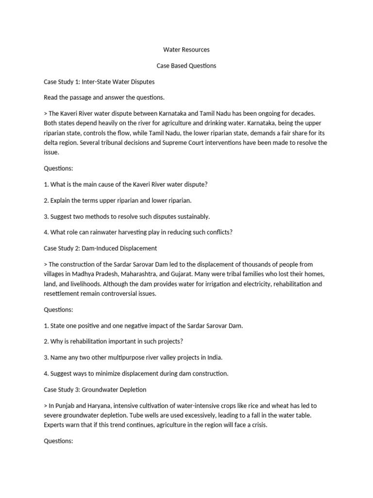 Water Resources Case Based Questions-WPS Office | PDF | Water Pollution ...