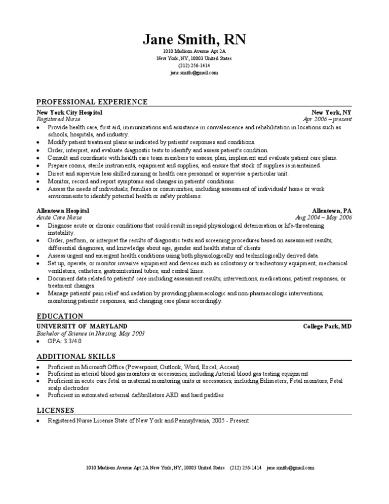 Resume Sample Nursing | Nursing | Patient