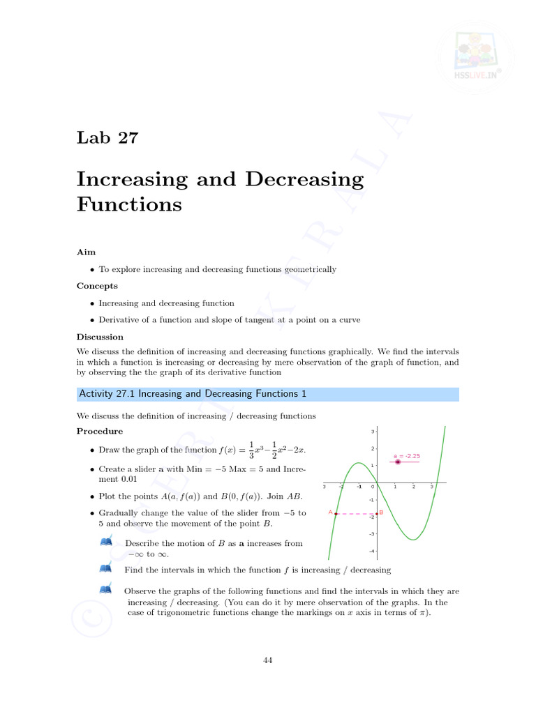 Exploring Increasing and Decreasing Functions | PDF | Slope | Function ...