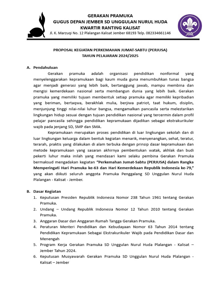 Proposal Perkemahan Pramuka 2024 Jember | PDF