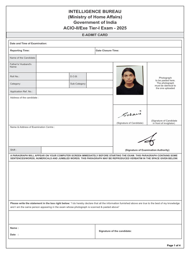 ACIO-II Exam 2025 E-Admit Card Instructions | PDF | Identity Document