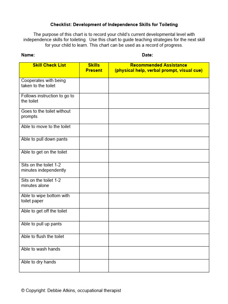 Toileting Independence Skills Checklist | PDF