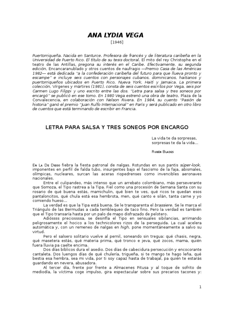 Ana Lydia Vega | PDF