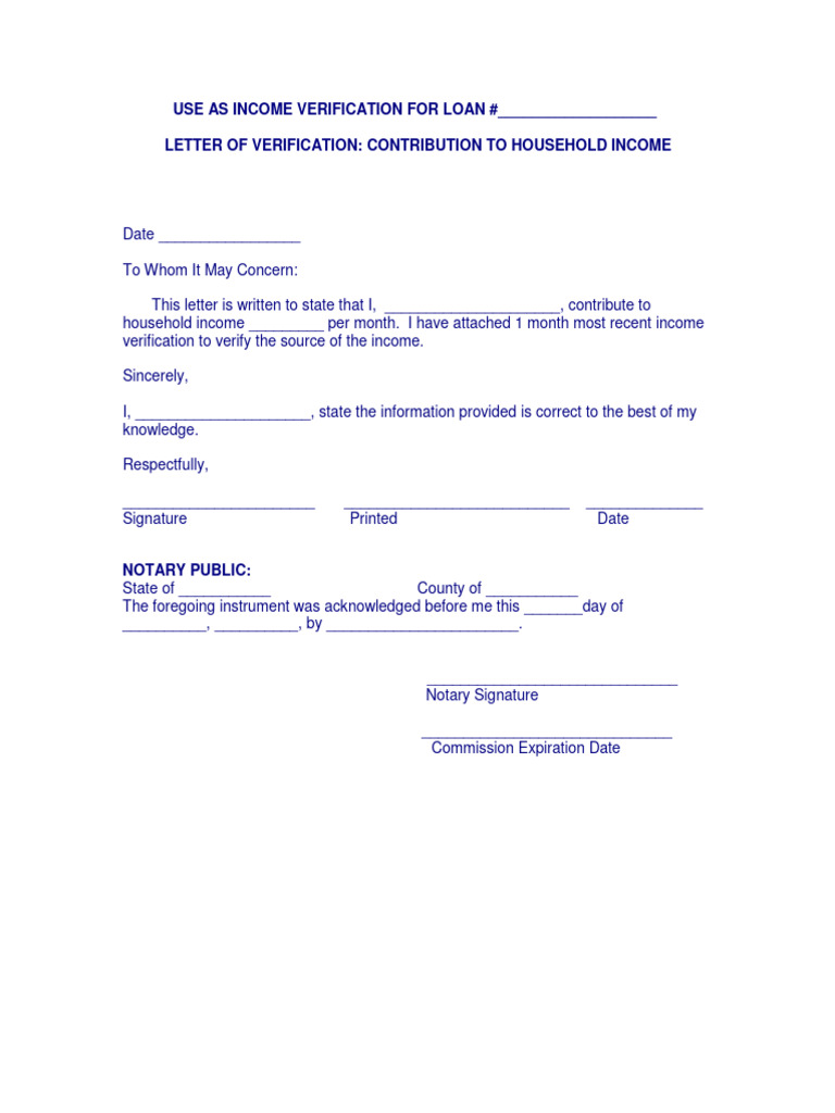 Income Verification Contribution Letter | PDF