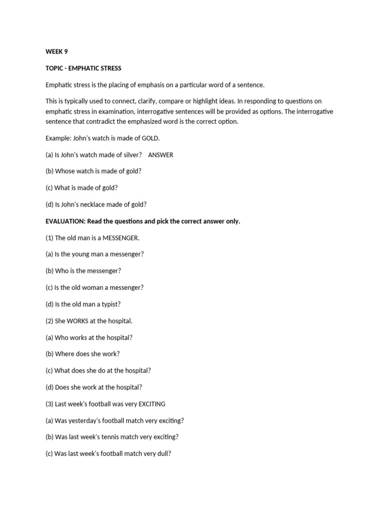 Week 9 - Emphatic Stress, Adverbs | PDF | Adverb | Linguistic Typology
