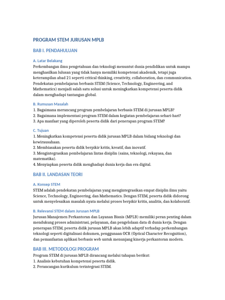 Program Stem Mplb | PDF