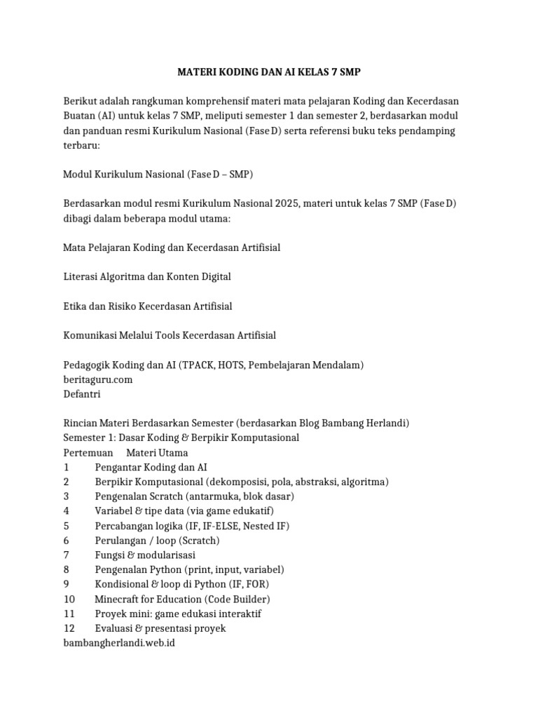 Materi Koding Dan Ai Kelas 7, 8, 9 SMP | PDF