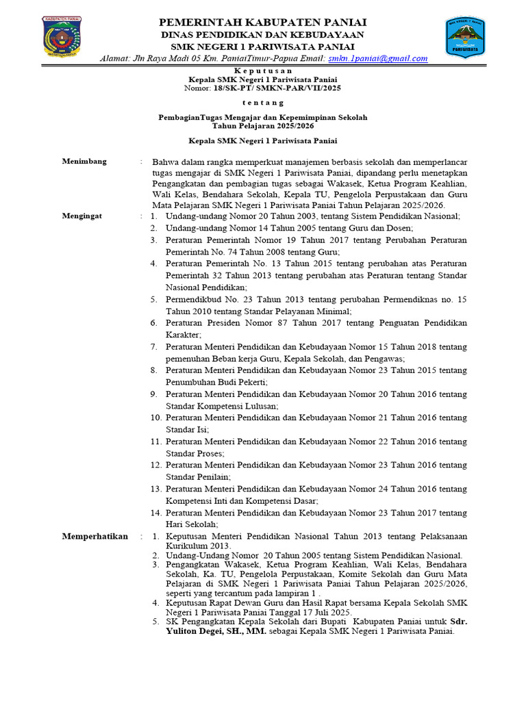 SK Pembagian Tugas 2025-2026 Ganjil | PDF
