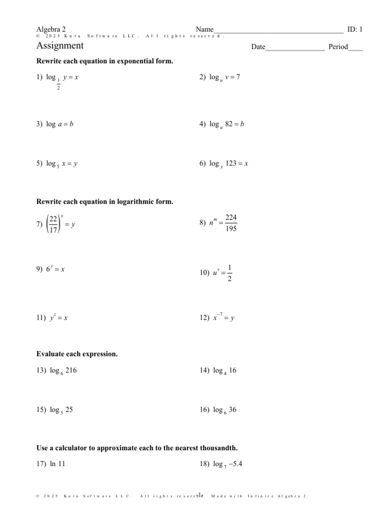 Logarithm Evaluation Worksheet | PDF | Mathematical Relations ...