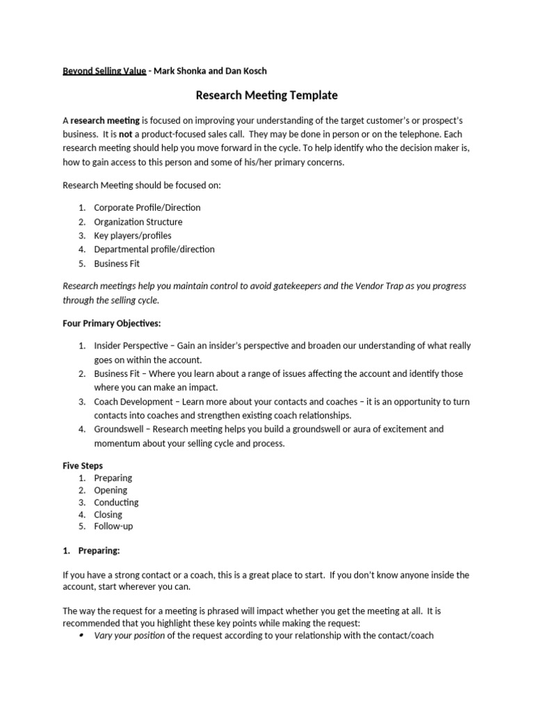 Research Meeting Strategies for Sales Success | PDF | Cognition ...