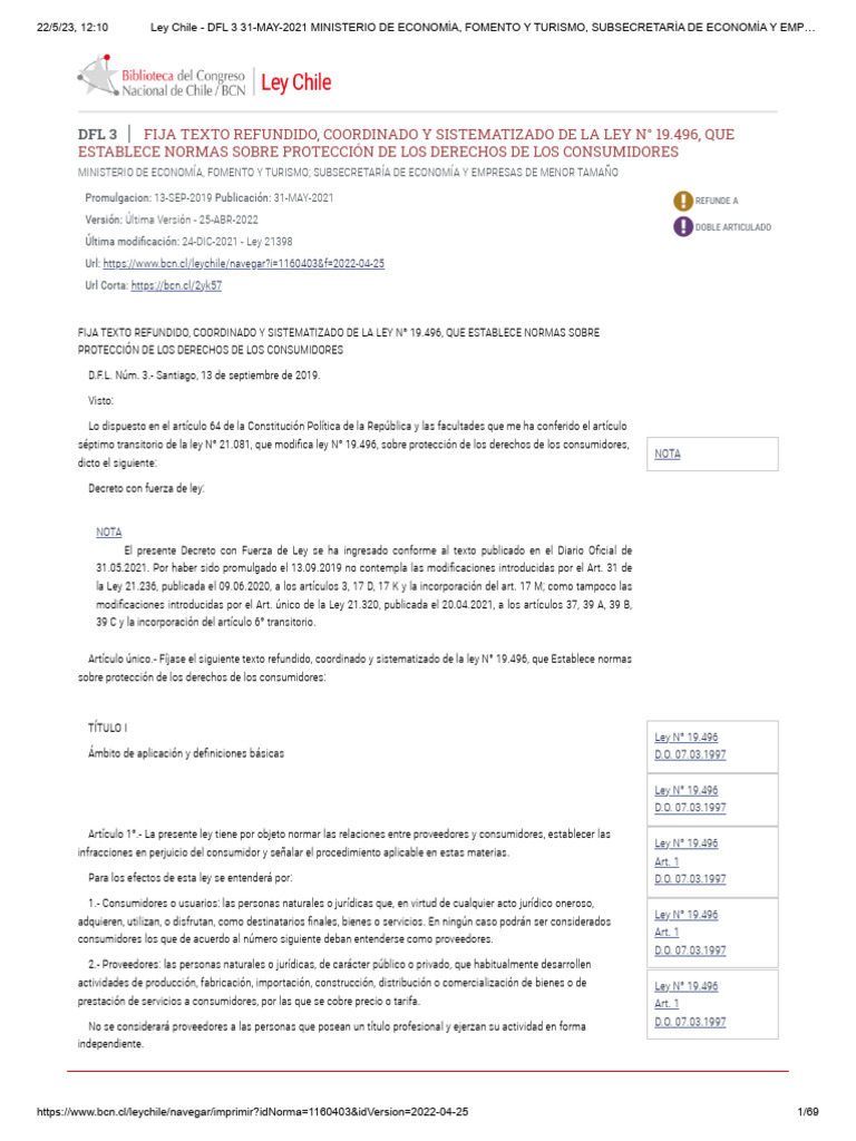 Ley N°19496 - Protección de Los D°s de Los Consumidores | PDF ...