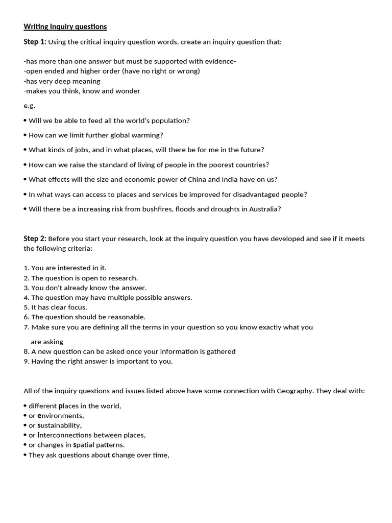 Writing Inquiry Questions | PDF