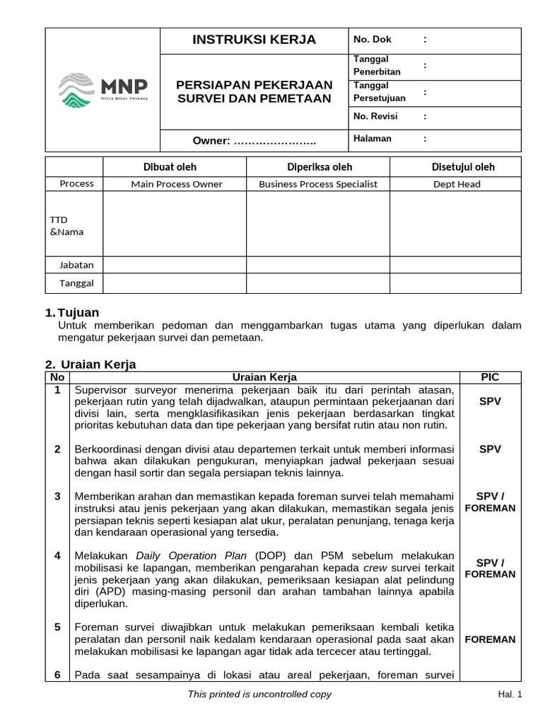 MNP Ik Svy 01 Persiapan Pekerjaan Survei Dan Pemetaan | PDF