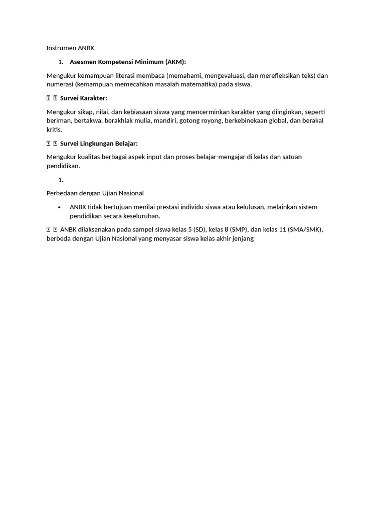 Instrumen ANBK: Evaluasi Pendidikan Siswa | PDF