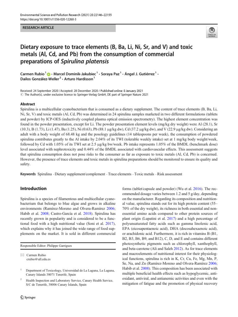 Dietary Exposure to Trace Elements (B, Ba, Li, Ni, Sr, And v) and Toxic ...