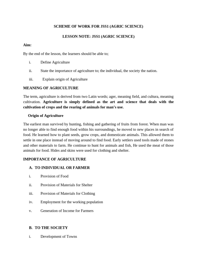 Lesson Note For Jss1 (Agric Science) | PDF | Agriculture | Intensive ...