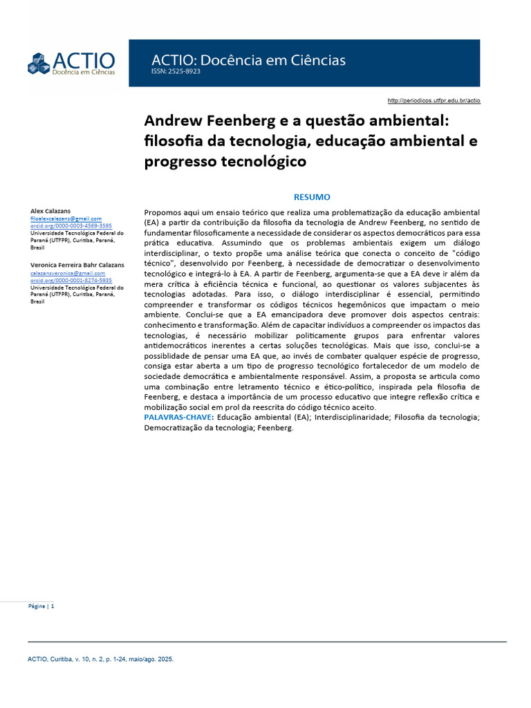 Feenberg: Educação Ambiental e Tecnologia | PDF | Pensamento | Sociologia