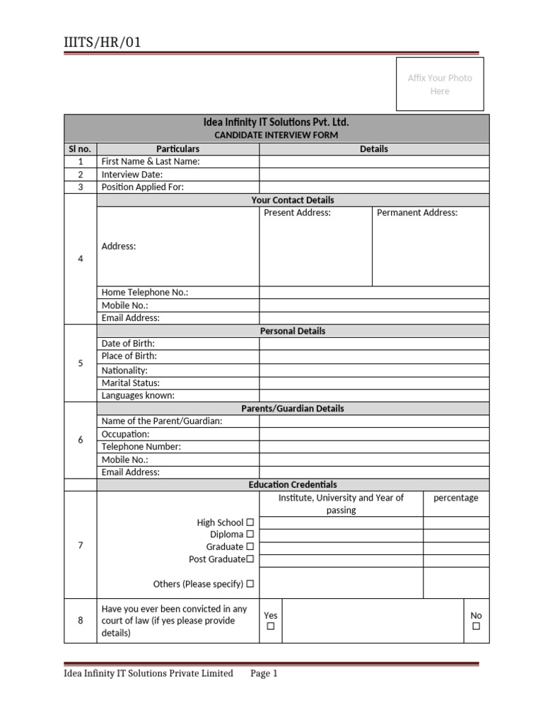 Interview Form-Fresher | PDF