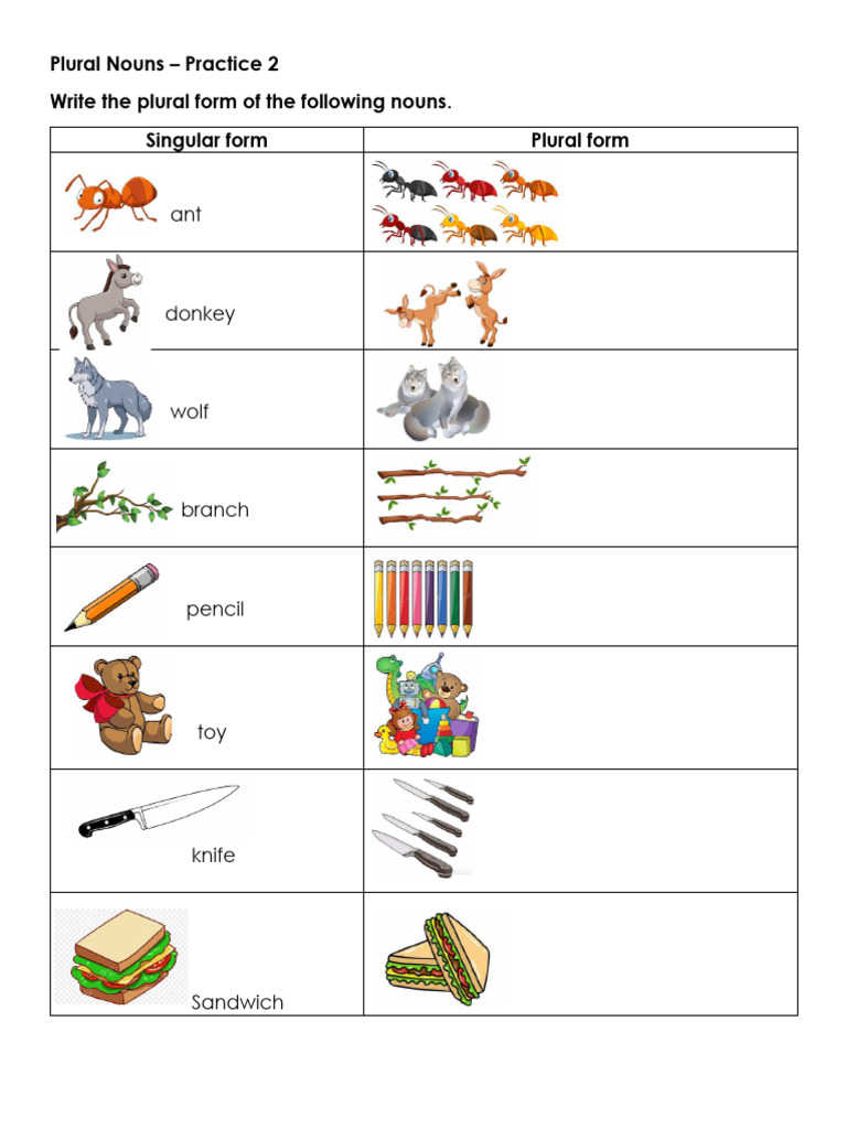 Plural Nouns Practice Worksheet | PDF