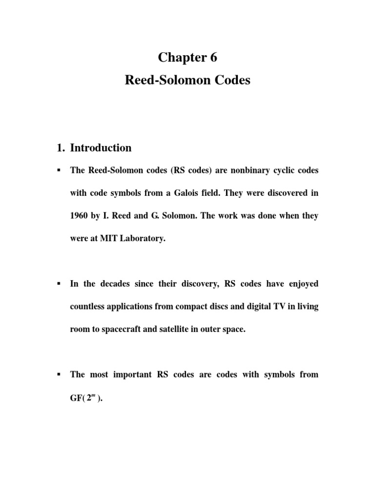 The Reed-Solomon Codes (RS Codes) Are Nonbinary Cyclic Codes | PDF | Discrete Mathematics ...