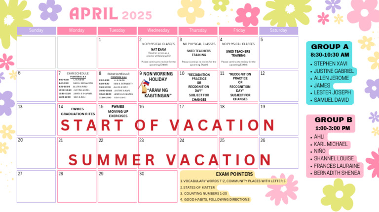 Colorful Modern Simple Illustrated Flowers April 2025 Monthly Calendar ...