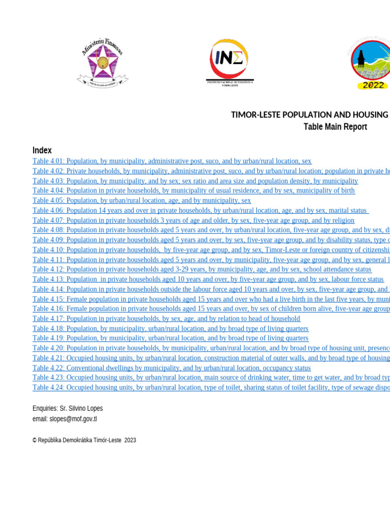 Chapter 4 TLPHC Census Report Basic Tables | PDF