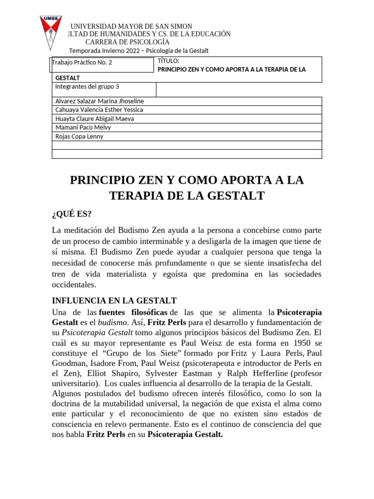 Principio Zen en Terapia Gestalt | PDF | Terapia Gestalt | Psicoterapia