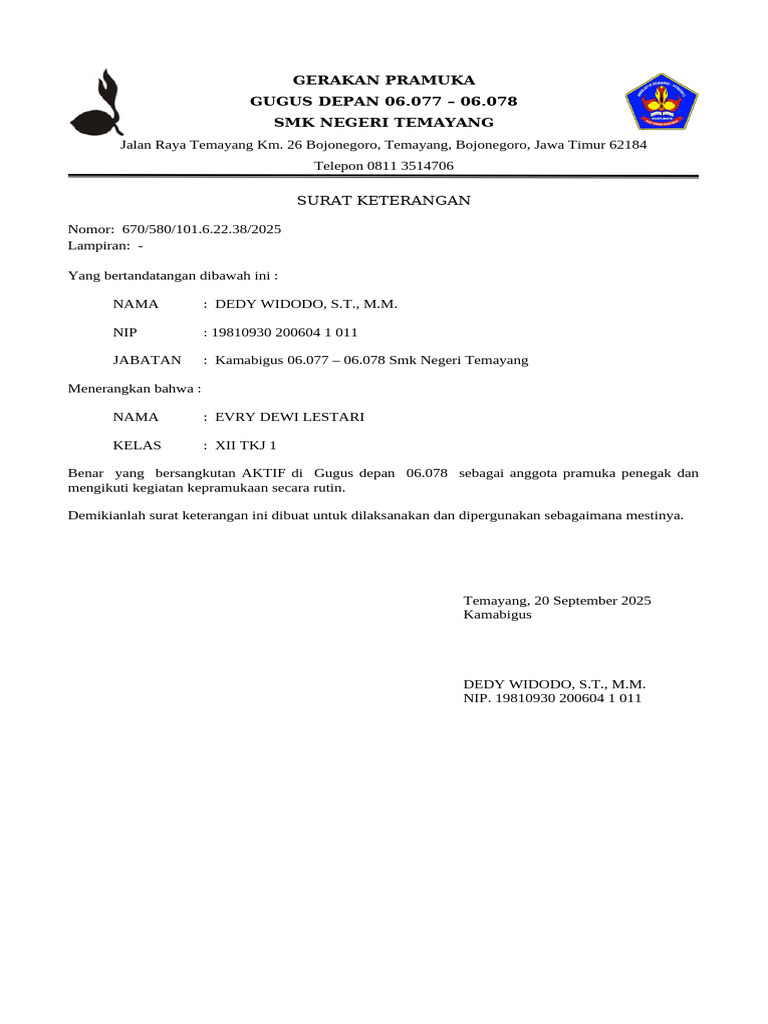 Ep Ep Surat Keterangan Aktif Gudep | PDF
