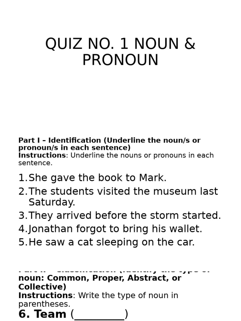 Nouns and Pronouns Quiz | PDF