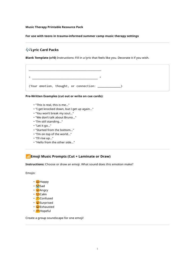 Music Therapy Printables | PDF | Popular Music