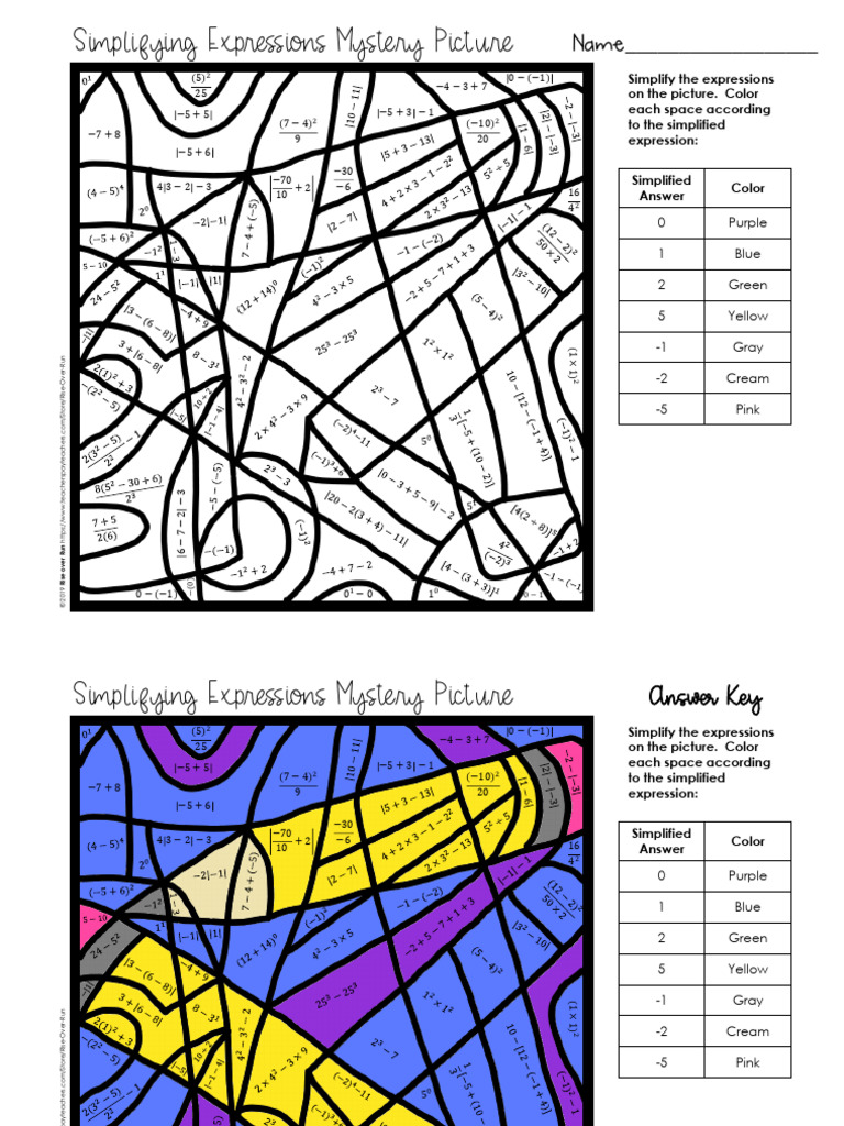 Simplifying Expressions Mystery Picture | PDF | Graphic Design | Color