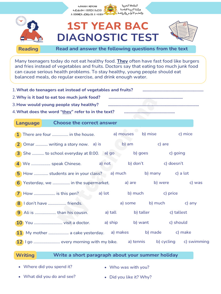 1st Year Bac Diagnostic Test 2025 | PDF | Foods