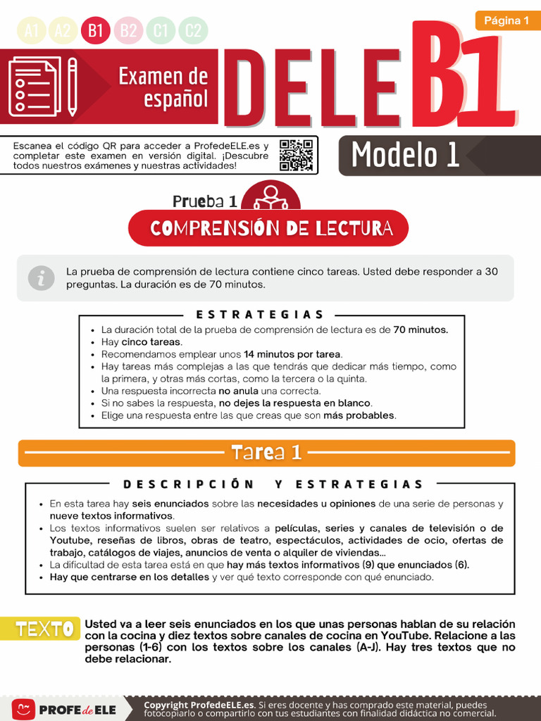 DELE B1 - Examen Completo (v.1.2) | PDF