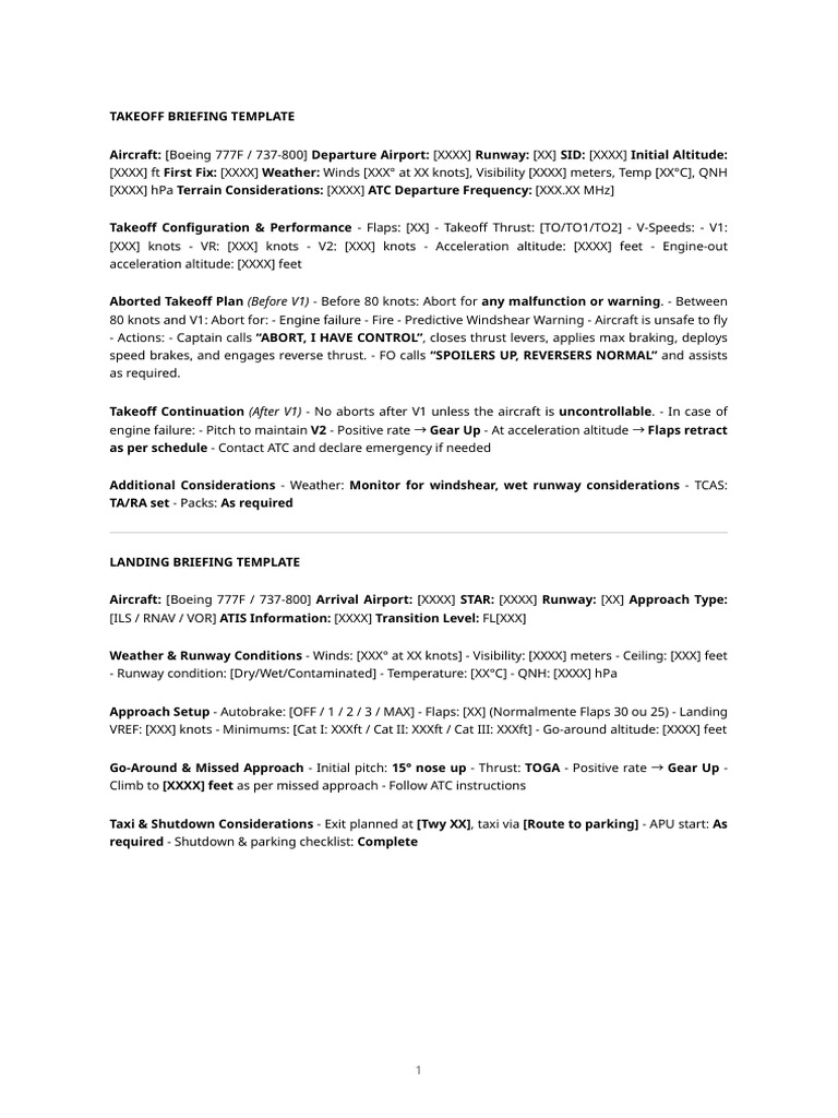 Takeoff Landing Briefing | PDF