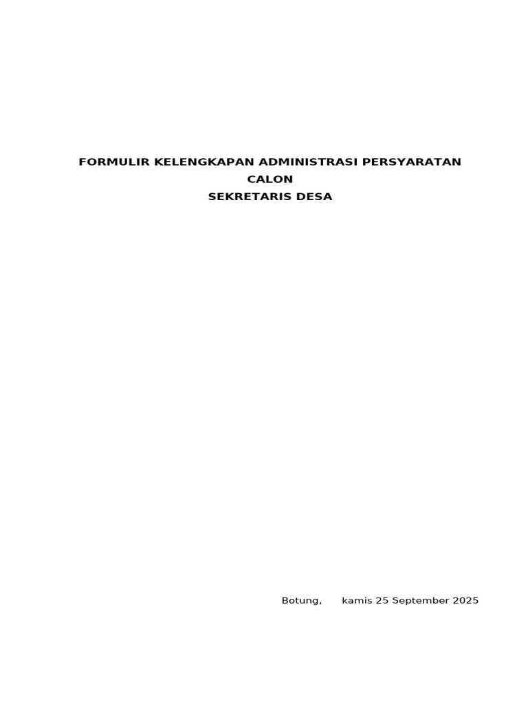 Form Kelengkapan Administrasi Calon Pendaftaran Perangkat Desa 2024 | PDF