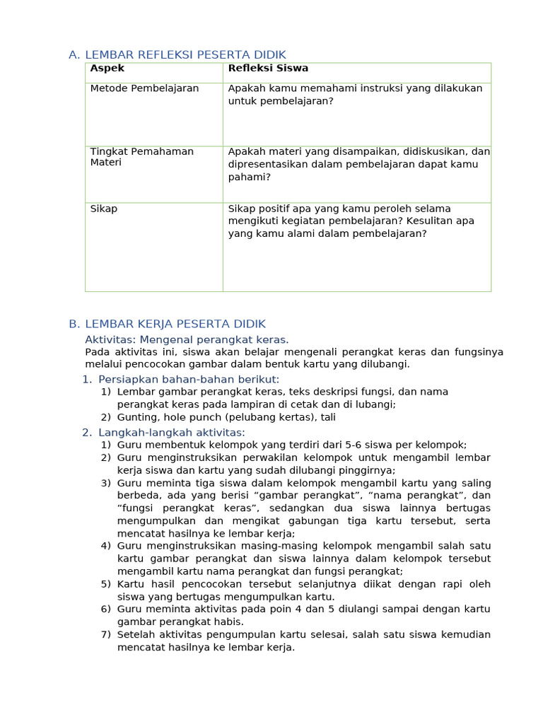 Lembar Refleksi Peserta Didik (LKPD) | PDF