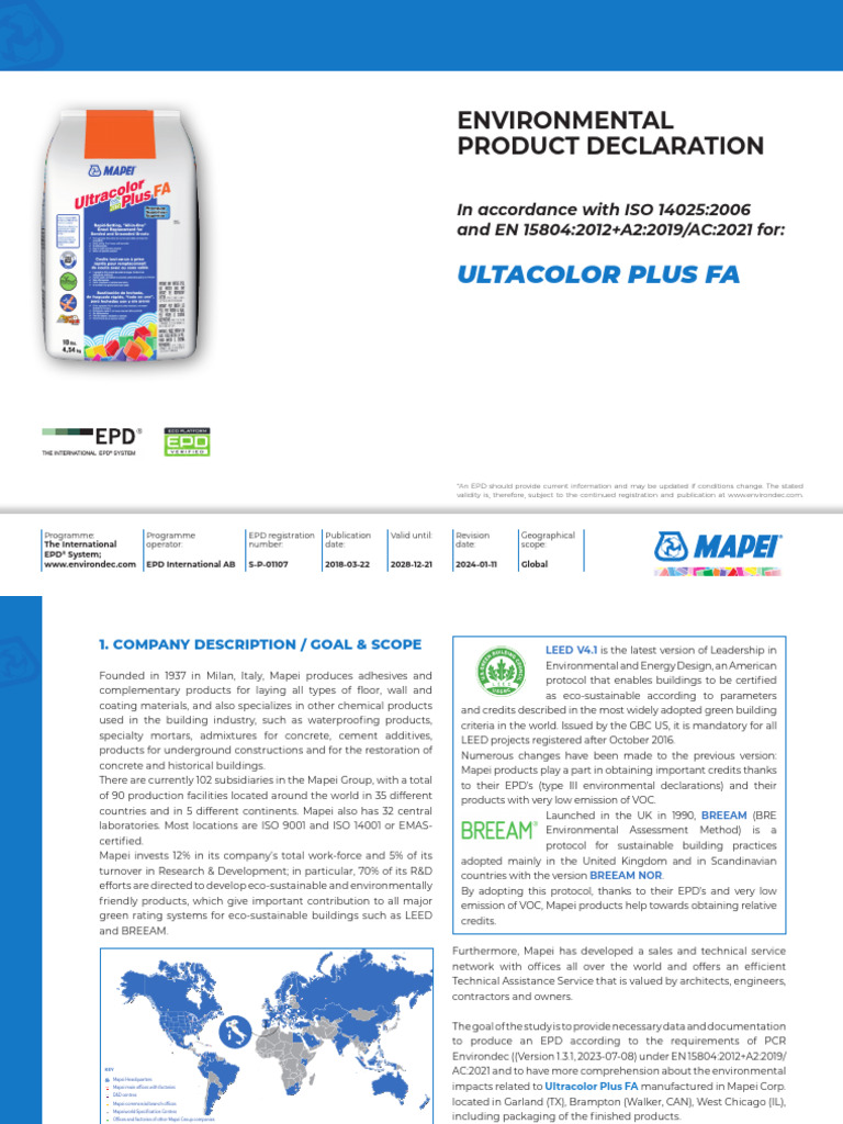 EPD for Ultracolor Plus FA by Mapei | PDF | Green Building | Concrete