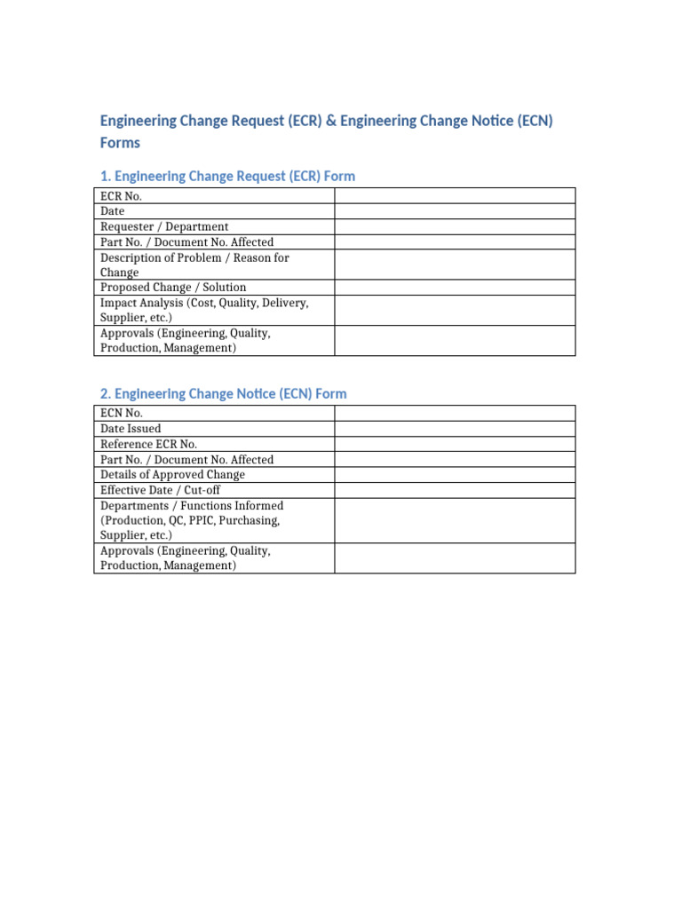 ECR & ECN Forms for Engineering Changes | PDF