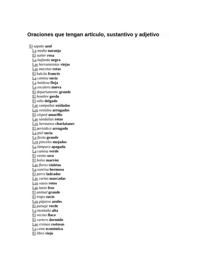 Oraciones Con Artículo Sustantivo Adjetivo | PDF