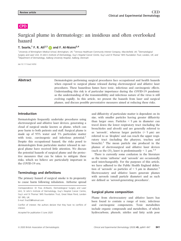 Surgical Plume in Dermatology An Insidious and Often Overlooked Hazard ...