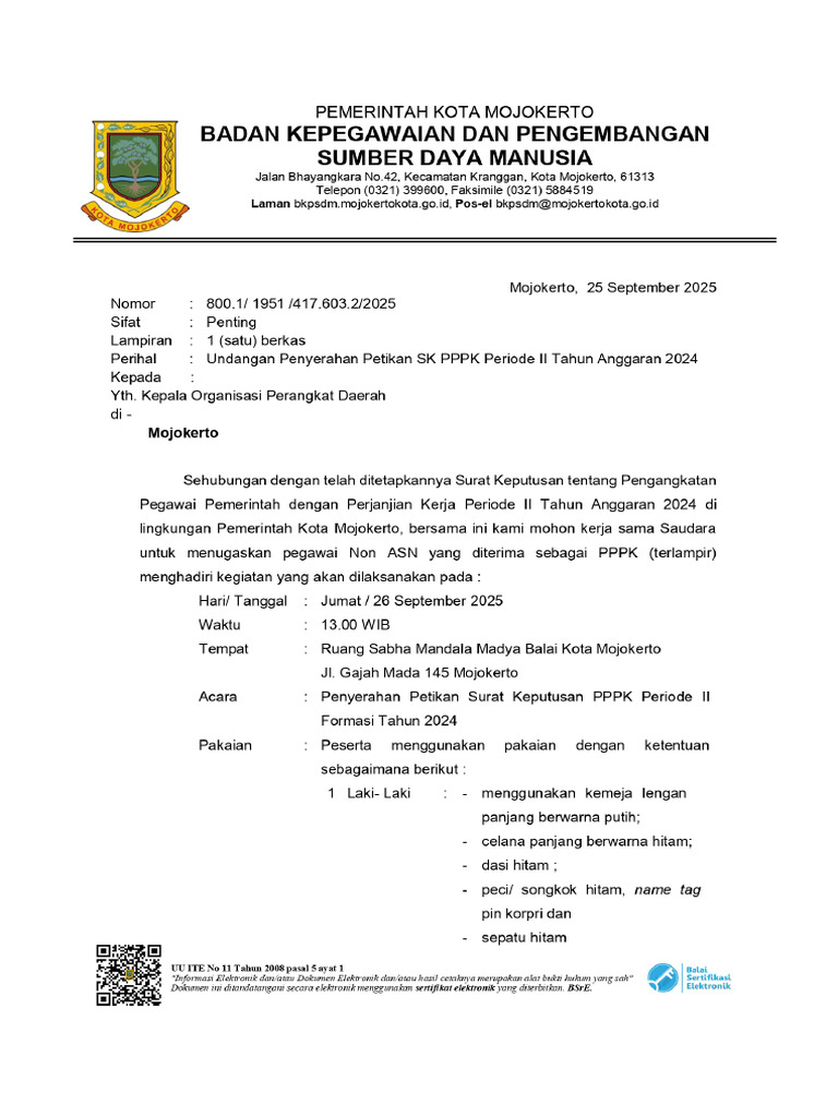 Undangan Penyerahan Petikan SP PPPK Periode II Tahun Anggaran 2024 | PDF